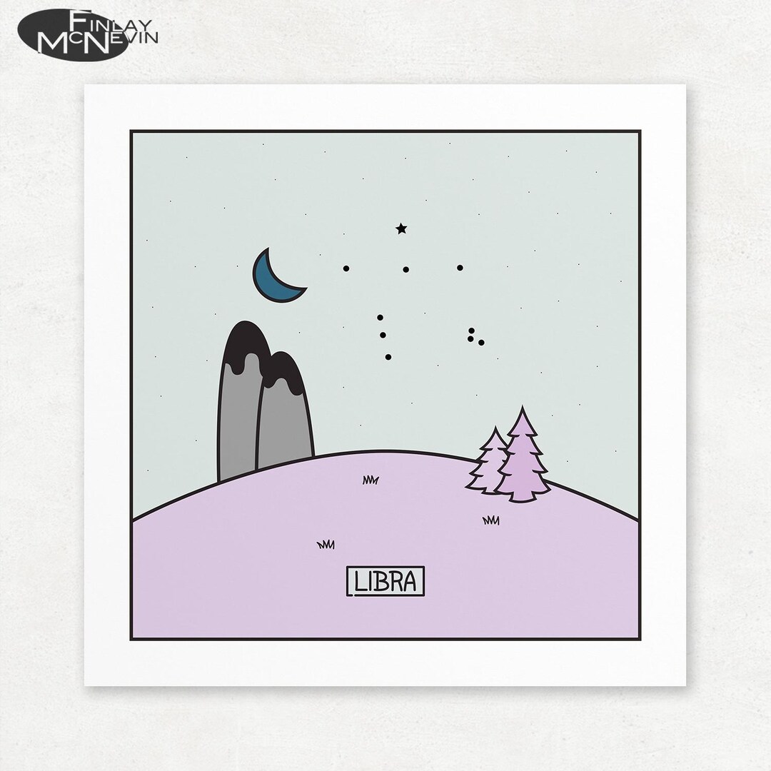 Stargazing Under Libra: Minimalist Mountain Art, Unframed Giclee Print ...