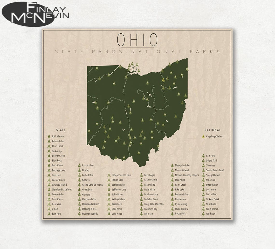 OHIO PARKS National and State Park Map Fine Art Photographic - Etsy