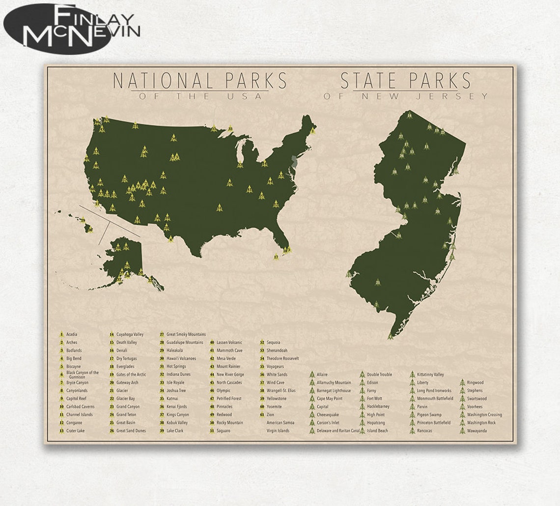 Buy NATIONAL and STATE PARK Map of New Jersey and the United Online in ...