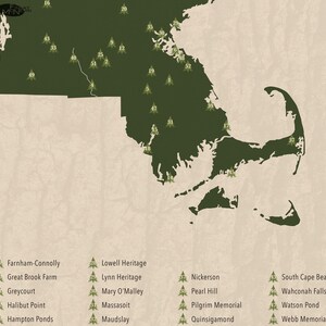 Massachusetts State Parks Map, Giclée Print, Vintage Wall Art, Unframed ...