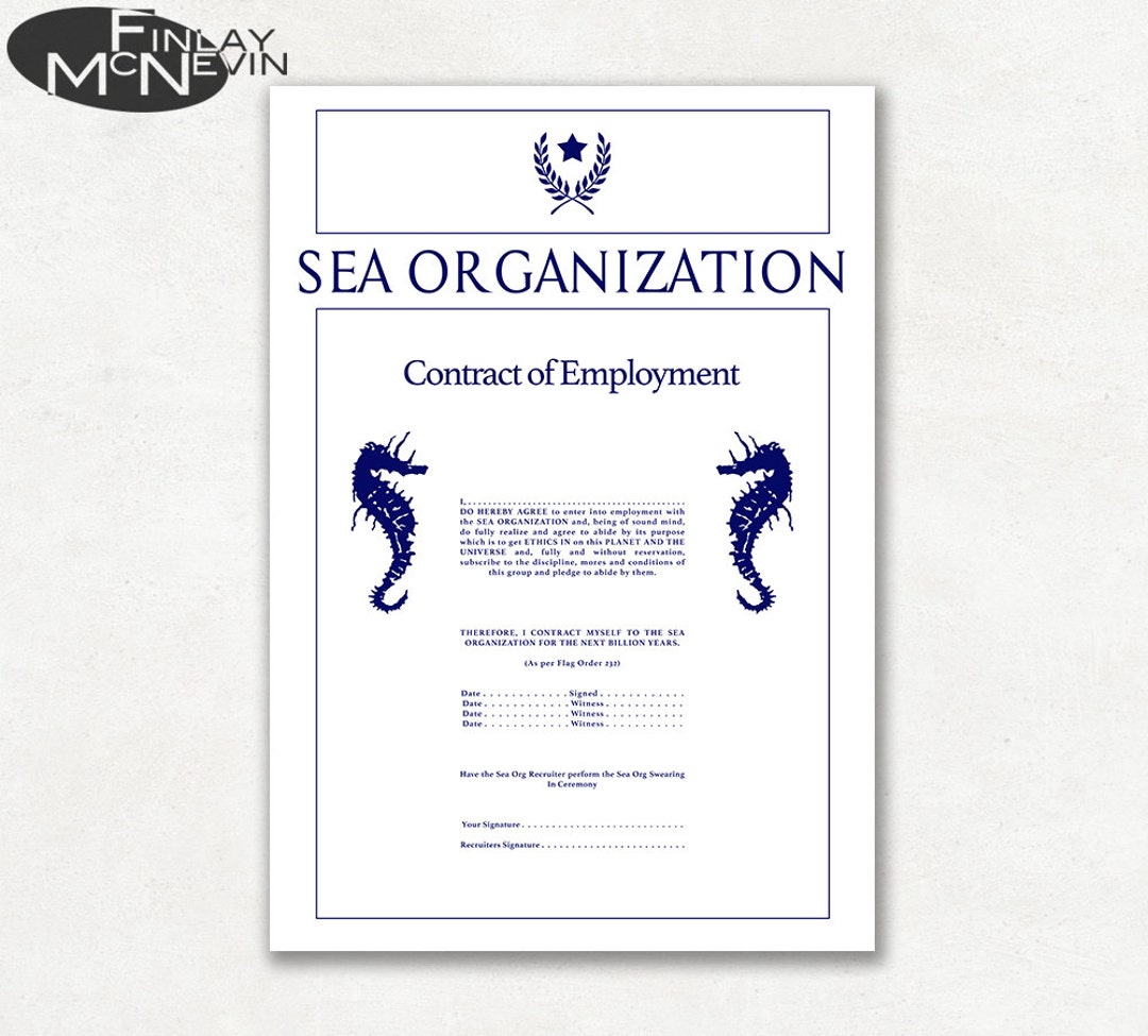 SEA ORG CONTRACT Scientology Typographic Poster, Fine Art Photographic ...