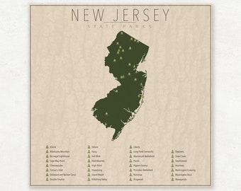 New Jersey State Parks Map Printable 16x20, Gift for Hiker, Outdoor Art ...