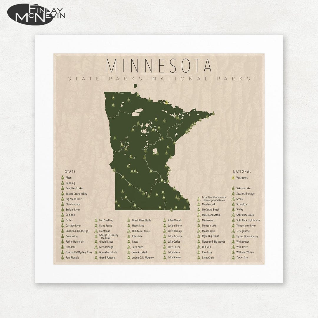 Minnesota State Parks Map, Giclée Print, Vintage Wall Art, Unframed ...
