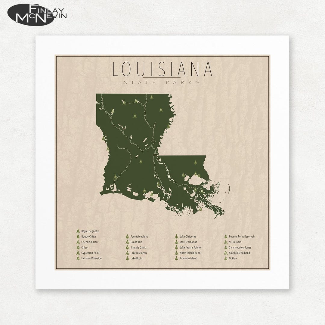 Louisiana State Parks Map, Giclée Print, Vintage Wall Art, Unframed ...
