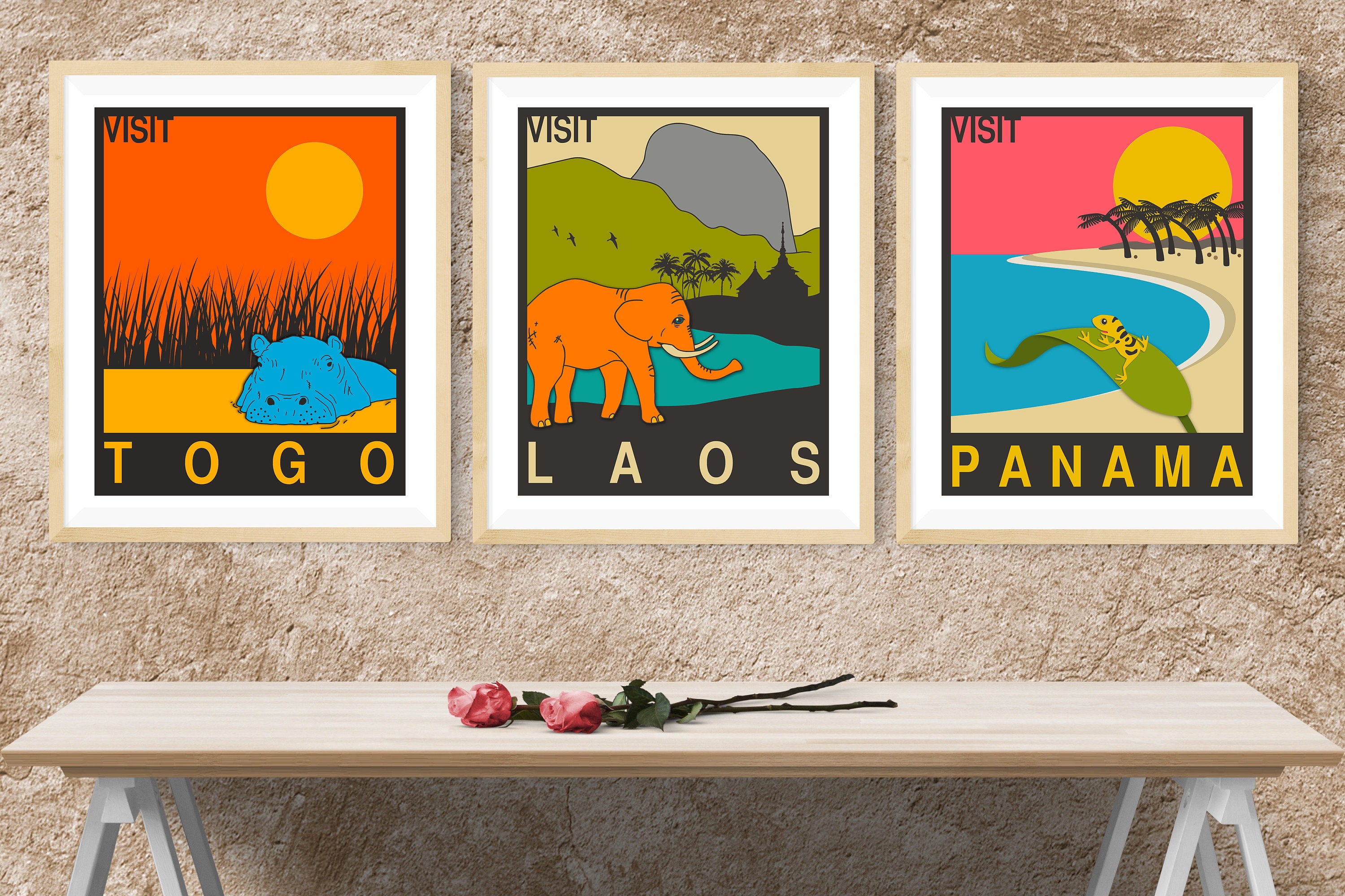 LAOS ASIAN Travel Poster Retro Pop Art | Etsy