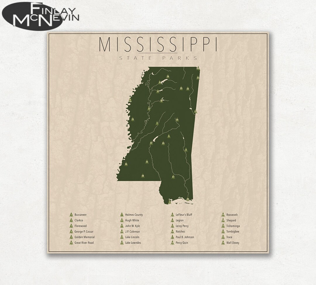 MISSISSIPPI PARKS, State Park Map, Fine Art Photographic Print for the ...