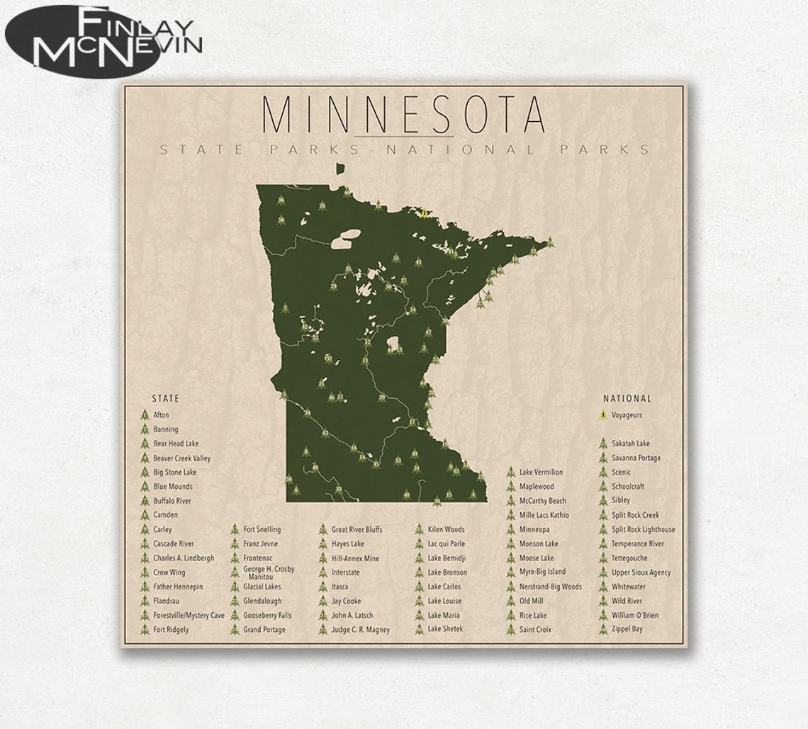MINNESOTA PARKS National and State Park Map Fine Art | Etsy