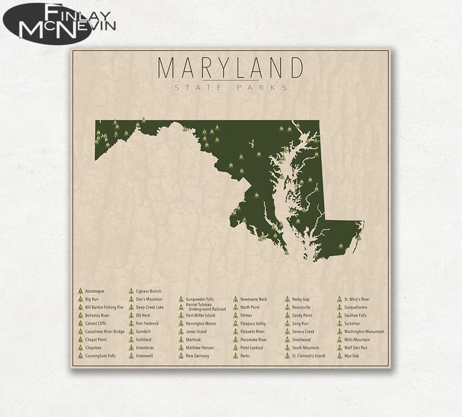 MARYLAND PARKS State Park Map Fine Art Photographic Print - Etsy