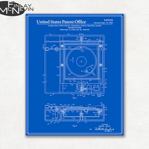 VINYL RECORD PLAYER Patent, Fine Art Print Poster, Colour, Blueprint ...