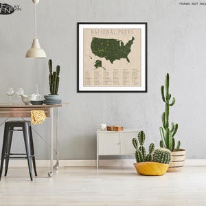US National Parks Map With State Borders, Giclée Print, Vintage Wall ...