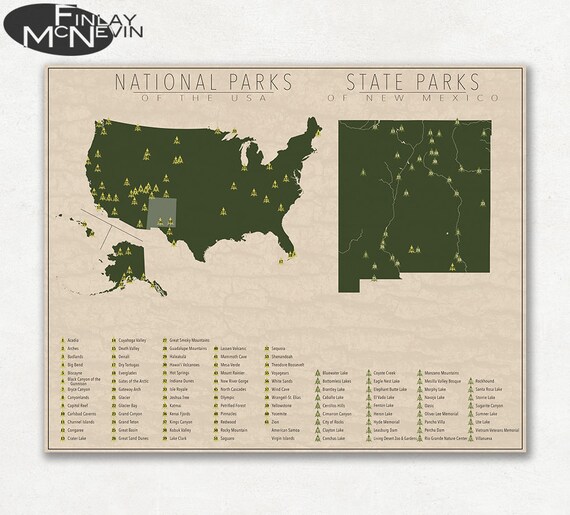National and STATE PARK Map of New Mexico and the United | Etsy México