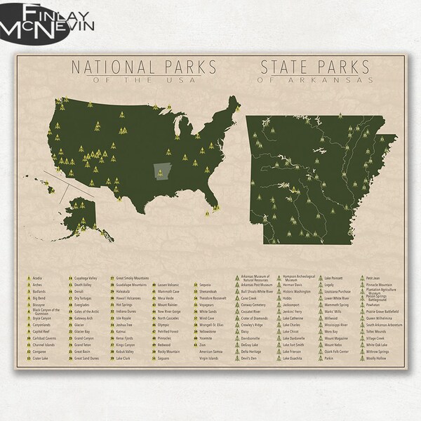 Arkansas State Park Map Poster - Etsy
