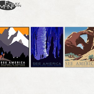 SEE AMERICA 3-pack, Vintage 1930's WPA Poster Reproduction, United ...