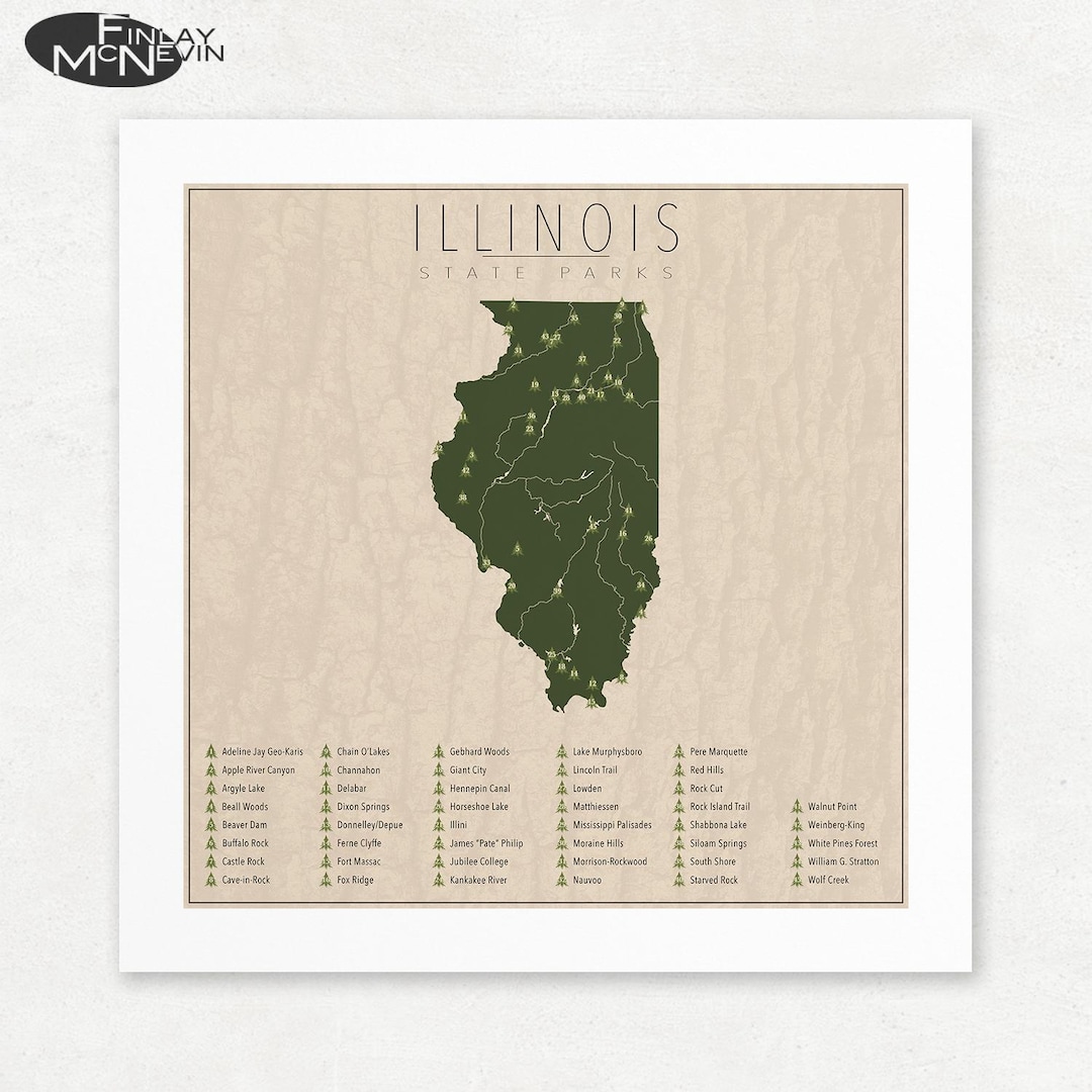 Illinois State Parks Map, Giclée Print, Vintage Wall Art, Unframed ...