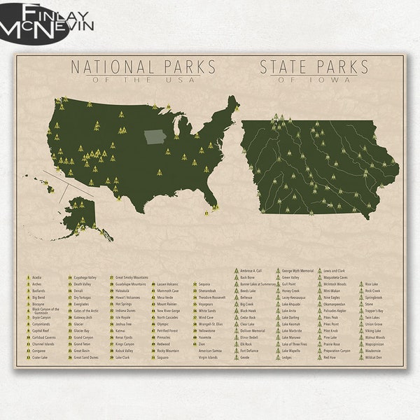 Iowa State Park Map - Etsy