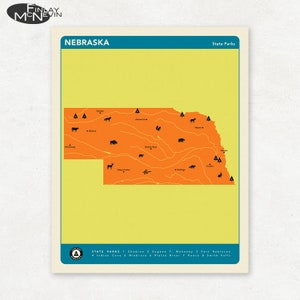 NEBRASKA PARKS - Orange Version, State Park Map, Fine Art Photographic ...