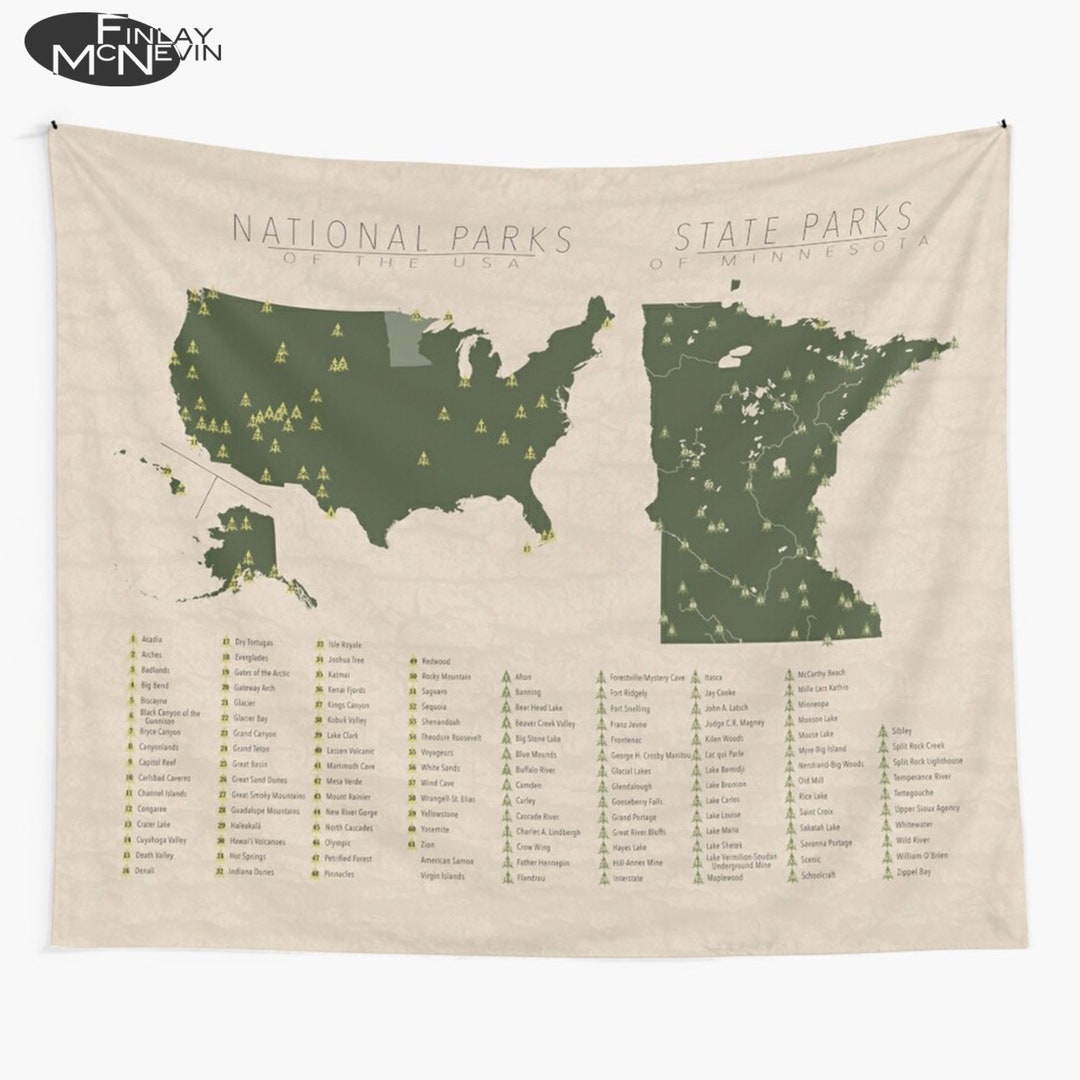 Minnesota & US National Parks Map Tapestry - State Park Wall Art - Etsy