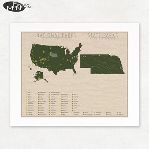 Nebraska State Parks & U.S. National Parks Map, Giclée Print, Vintage ...