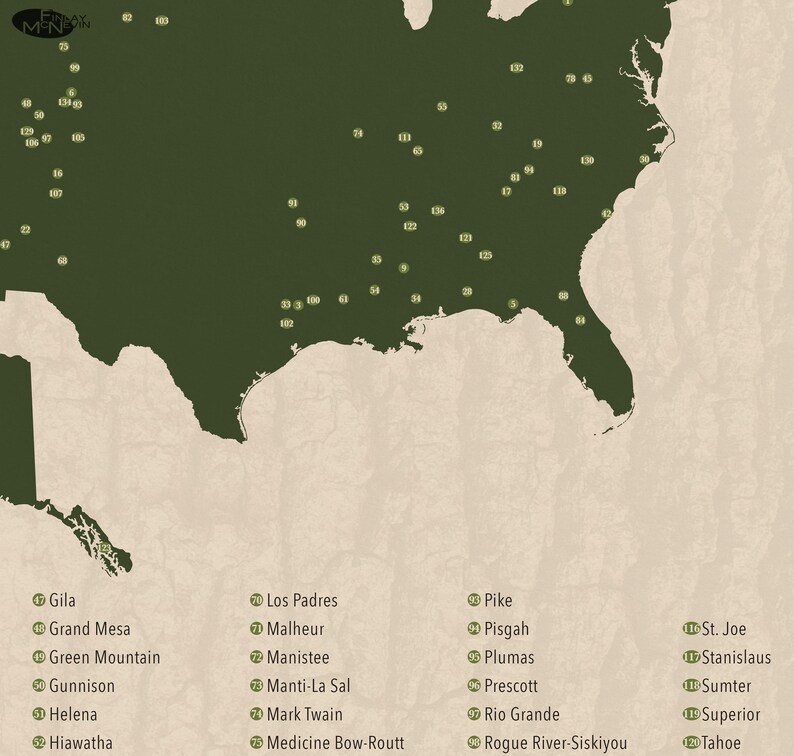 United States National Forests Map, Giclée Print, Vintage Wall Art ...