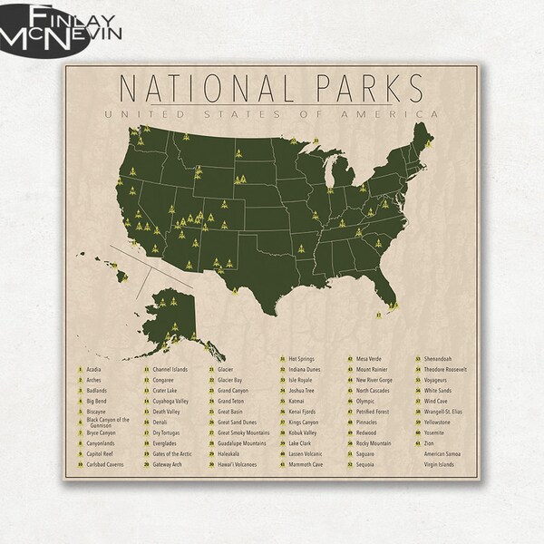 United States Map With National Parks - Etsy UK