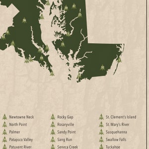 MARYLAND PARKS, State Park Map, Fine Art Photographic Print for the ...