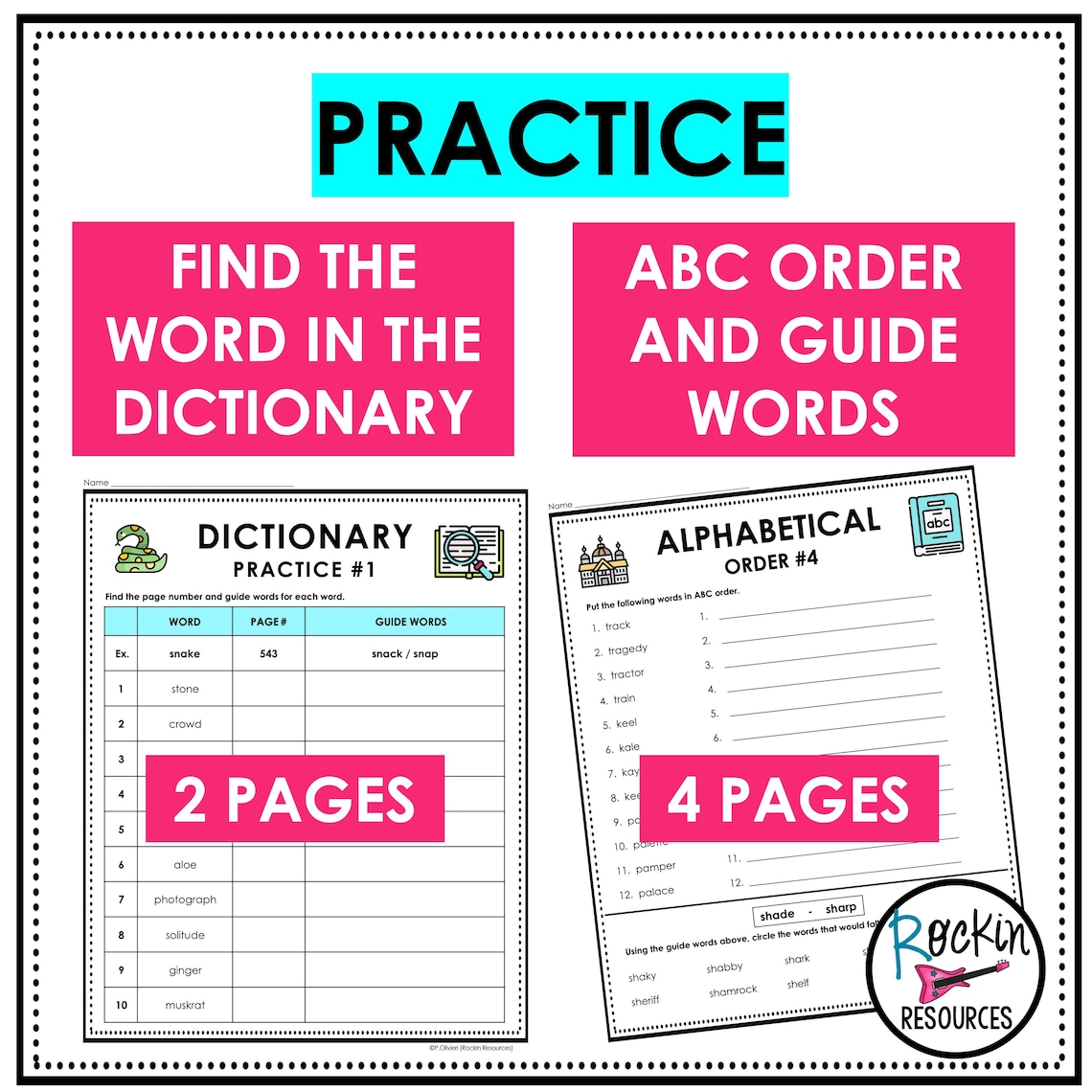 ABC Order, Alphabetical Order Worksheets, Task Cards, Dictionary, Guide ...
