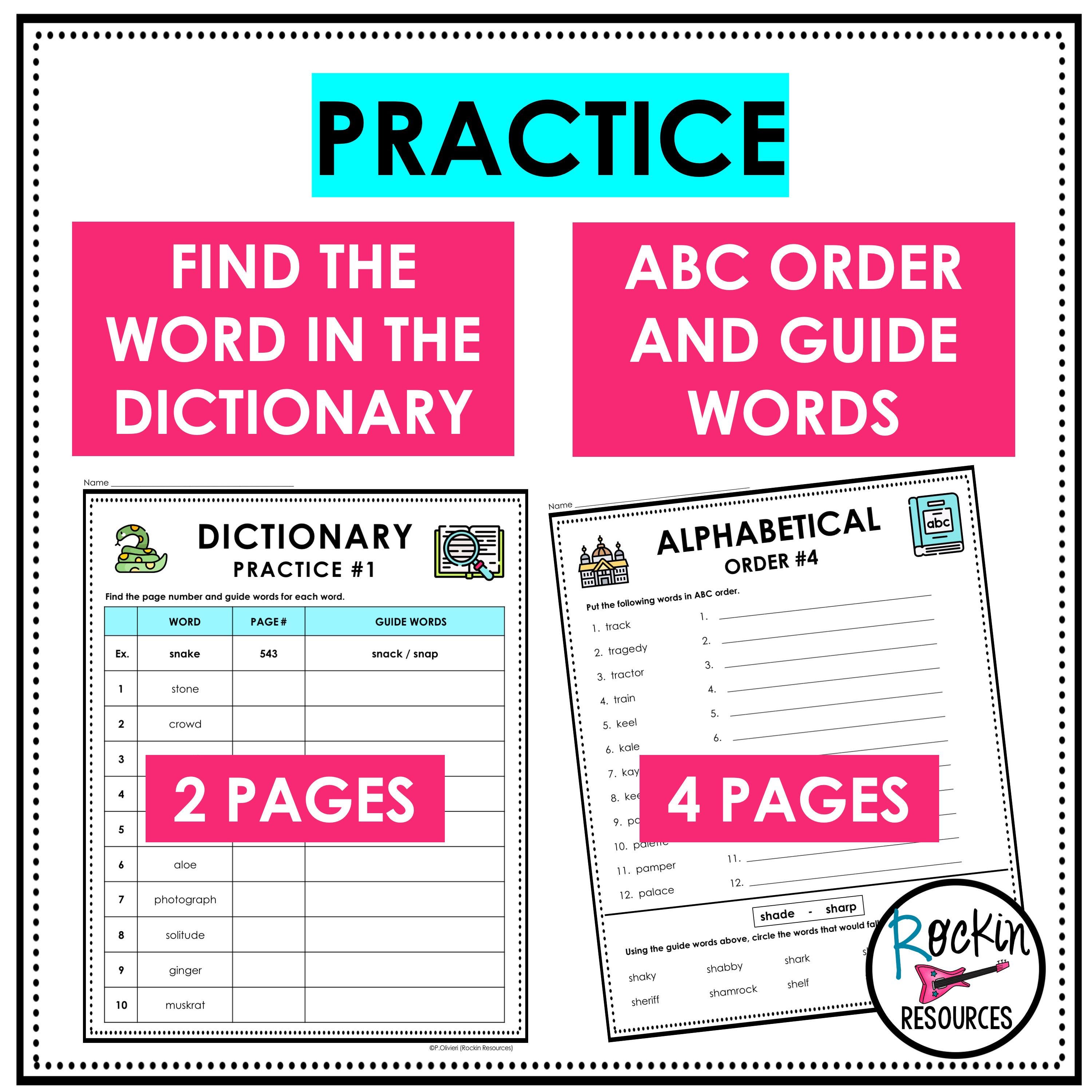 ABC Order, Alphabetical Order Worksheets, Task Cards, Dictionary, Guide ...