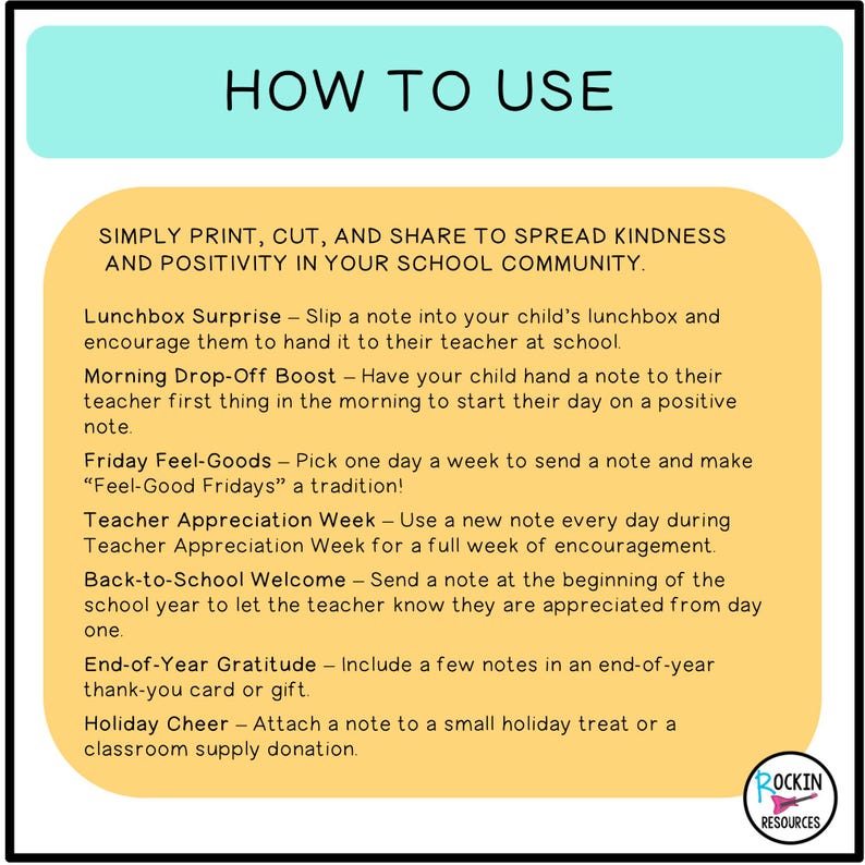 Positive Notes for Teachers, Teacher Appreciation Notes, From Parents ...