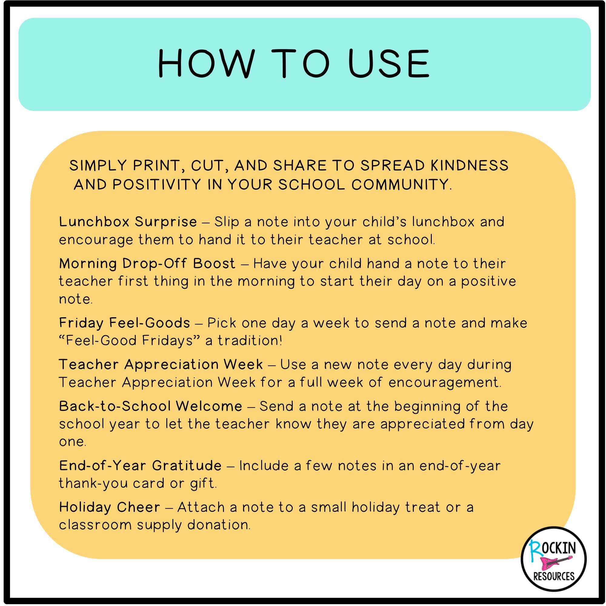 Positive Notes for Teachers, Teacher Appreciation Notes, From Parents ...