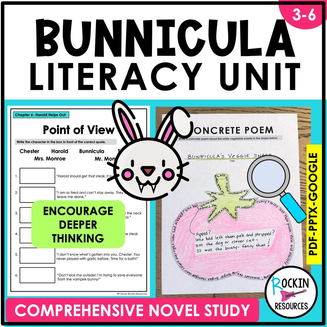 Bunnicula Novel Study - Halloween Reading Activity - Upper Elementary Reading Activity - 3rd ...