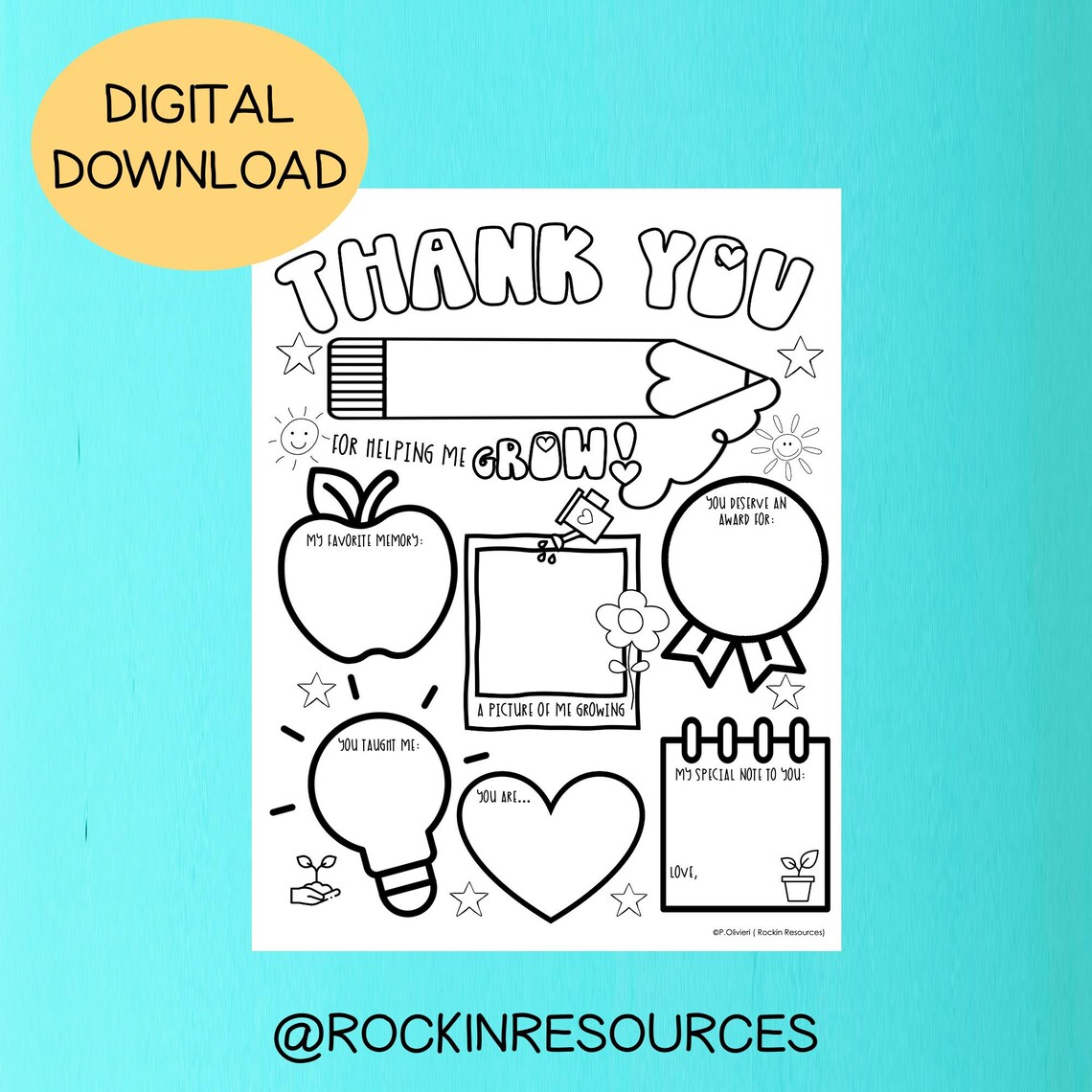 Teacher Appreciation Worksheet: Thank You Poster, Printable Gift (PDF ...