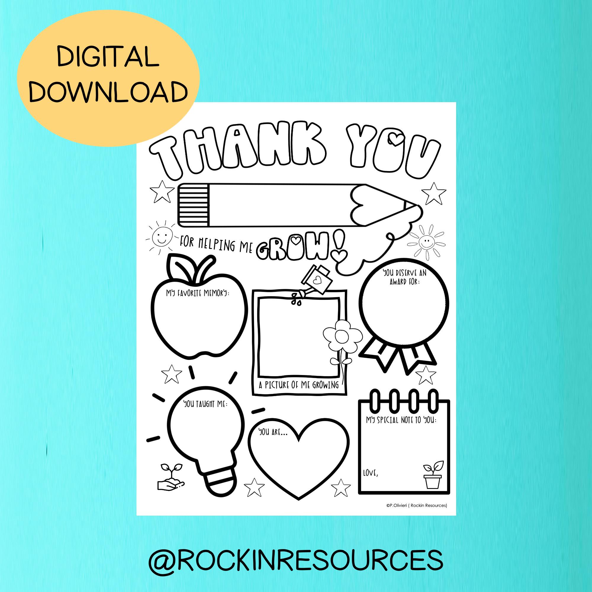 Teacher Appreciation Worksheet: Thank You Poster, Printable Gift (PDF ...