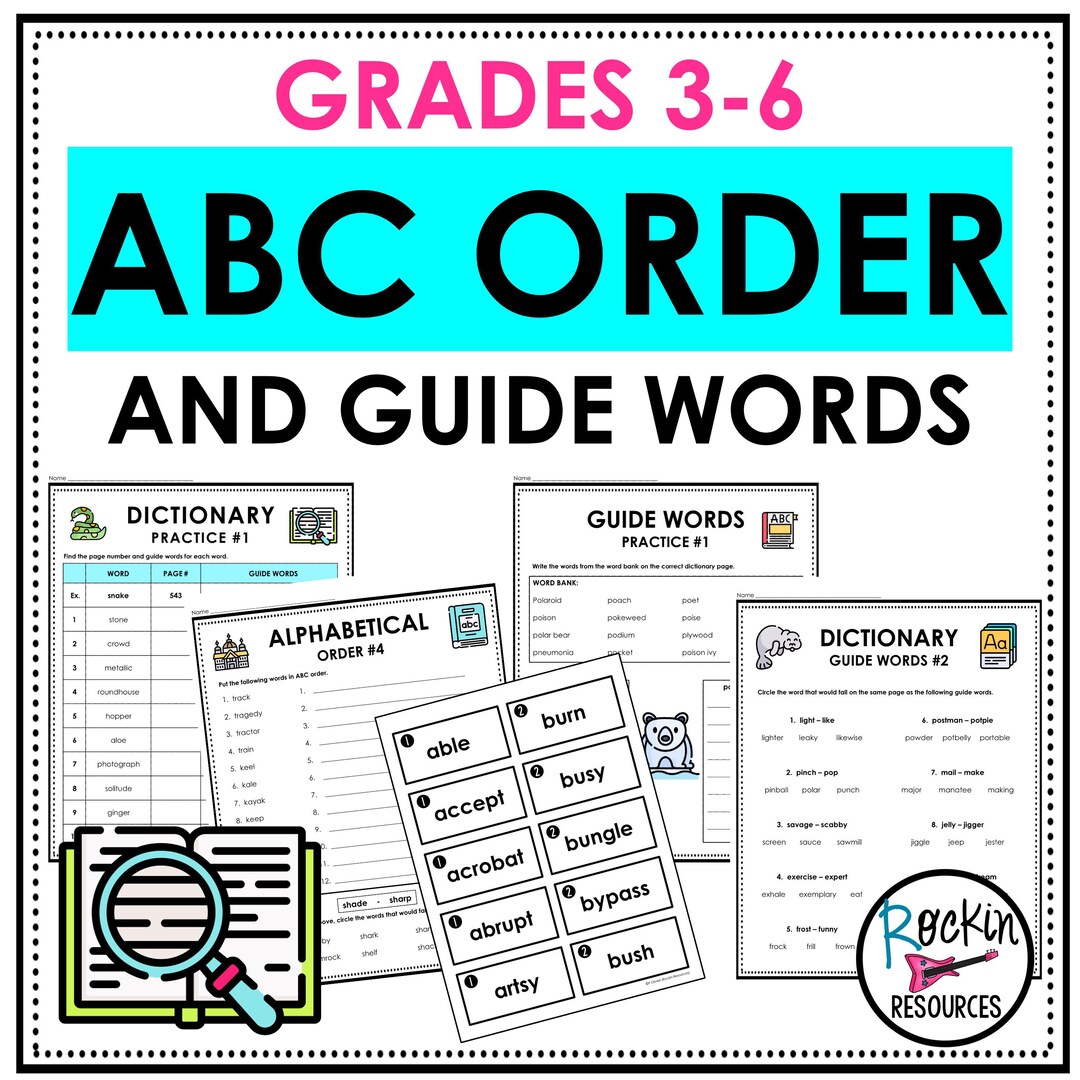 ABC Order, Alphabetical Order Worksheets, Task Cards, Dictionary, Guide ...