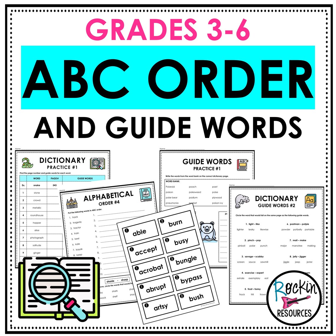 ABC Order, Alphabetical Order Worksheets, Task Cards, Dictionary, Guide ...