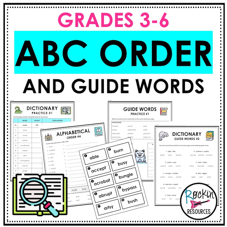 ABC Order, Alphabetical Order Worksheets, Task Cards, Dictionary, Guide ...