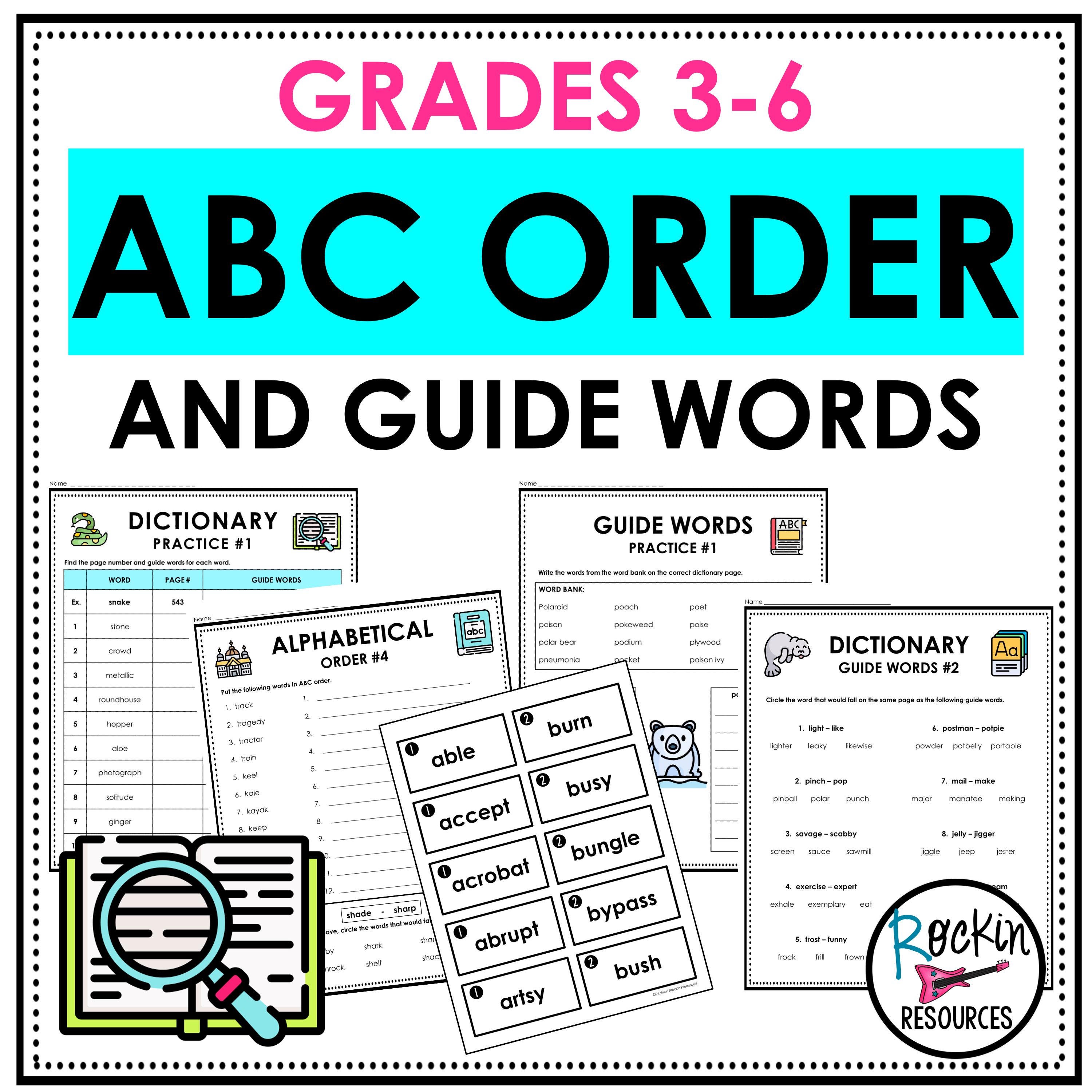 ABC Order, Alphabetical Order Worksheets, Task Cards, Dictionary, Guide ...