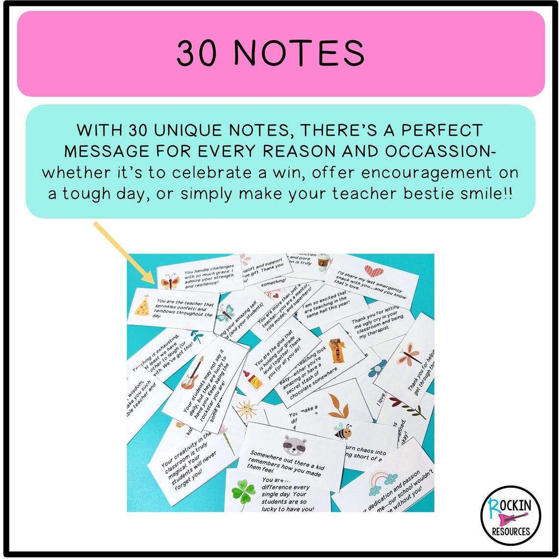 Positive Teacher Notes: Printable Encouragement Cards (30 Cards) - Etsy