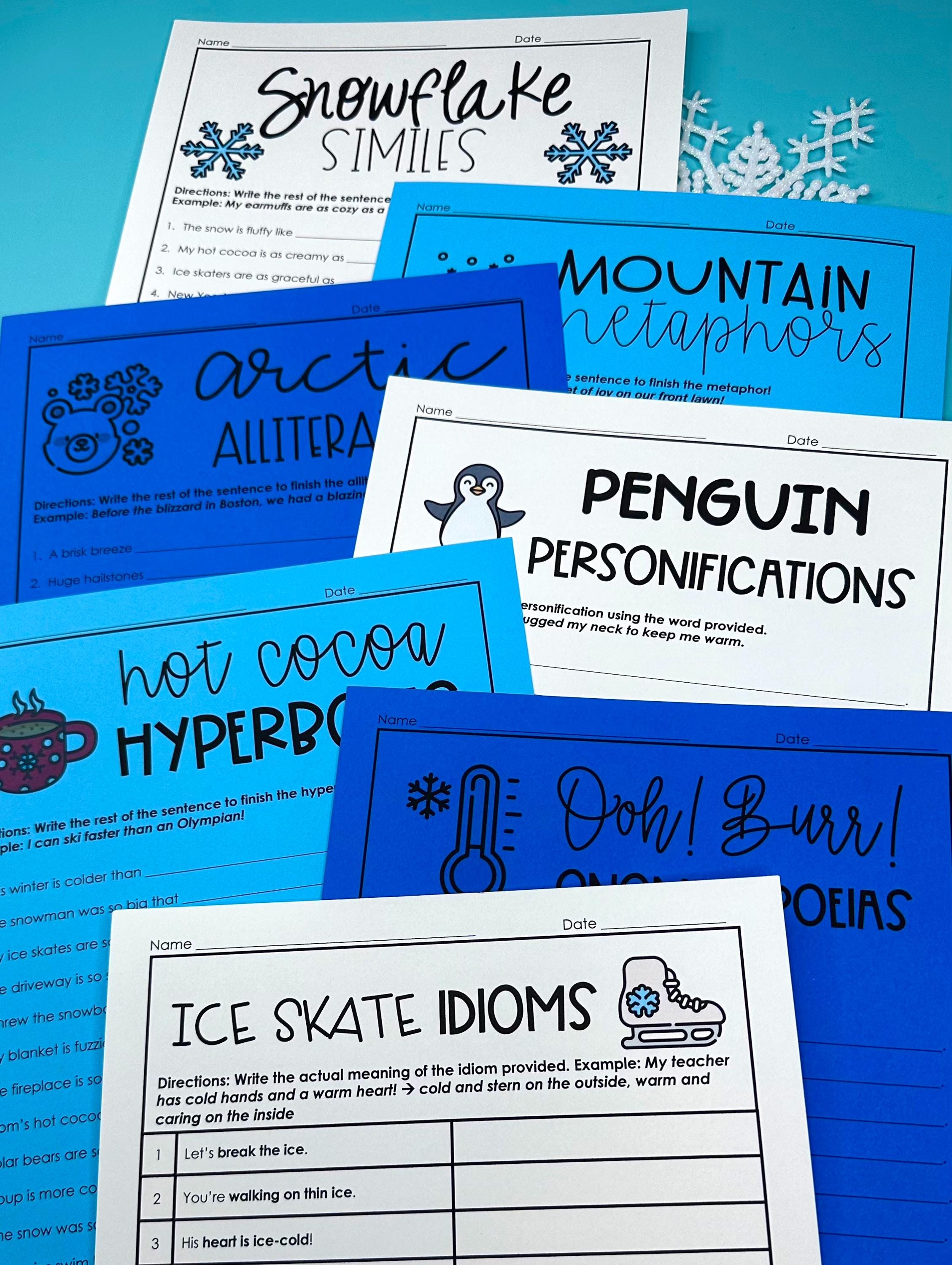 Winter Figurative Language Activity: Simile, Metaphor, Alliteration ...