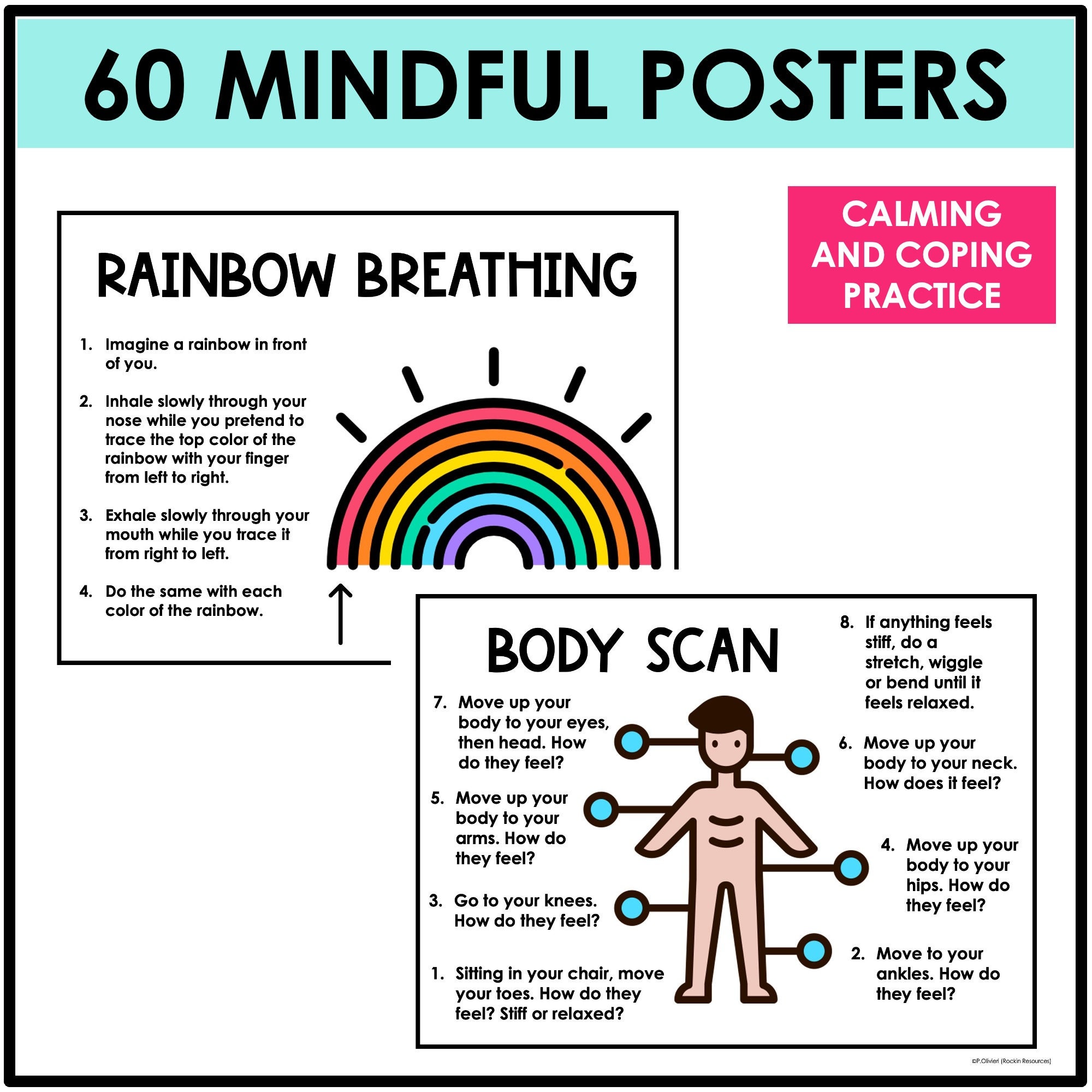 Breathing Posters and Cards, MINDFULNESS, Calming Practice, Coping ...