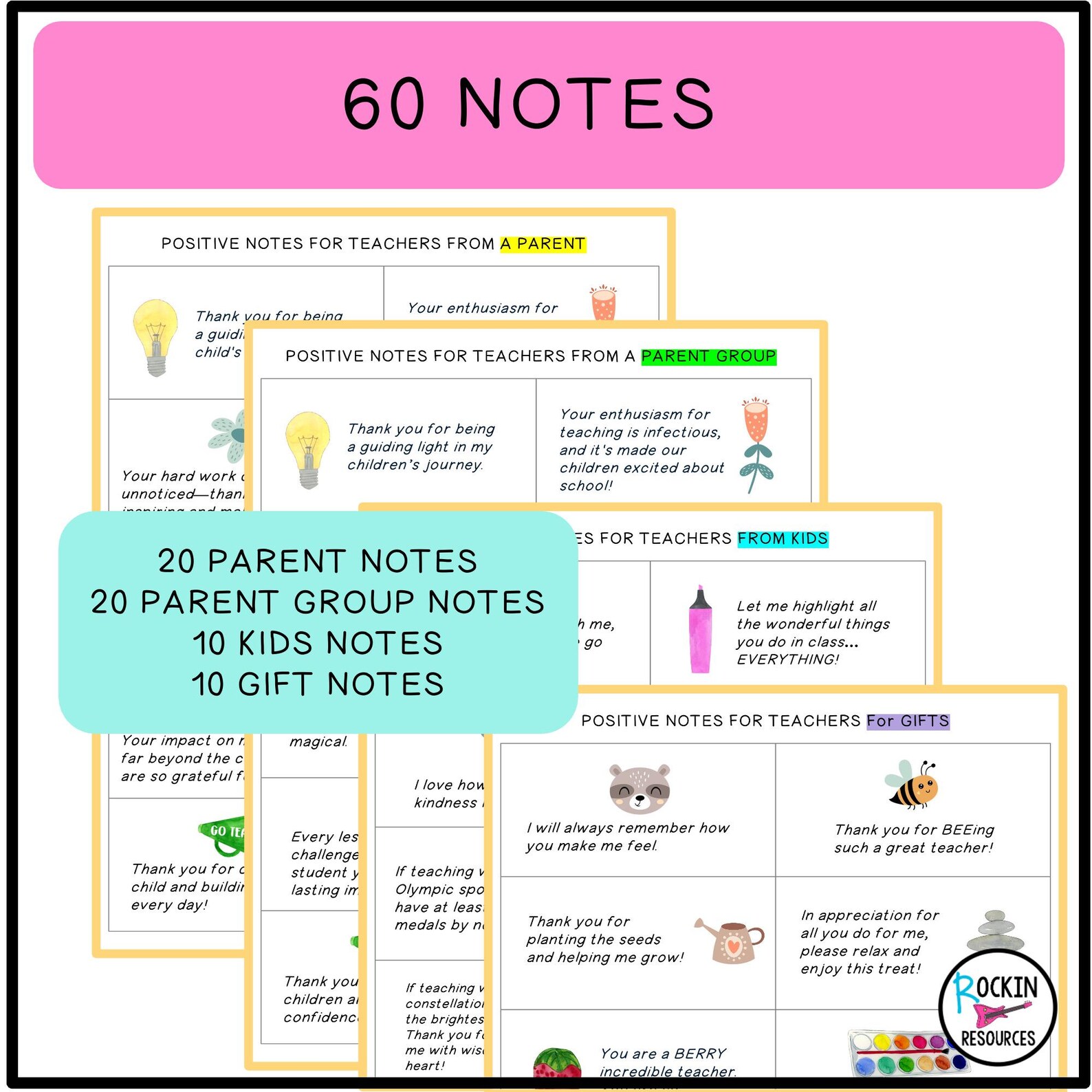 Positive Notes for Teachers, Teacher Appreciation Notes, From Parents ...