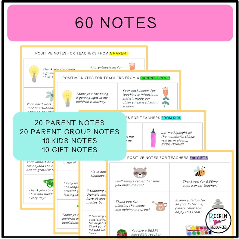 Positive Notes for Teachers, Teacher Appreciation Notes, From Parents ...