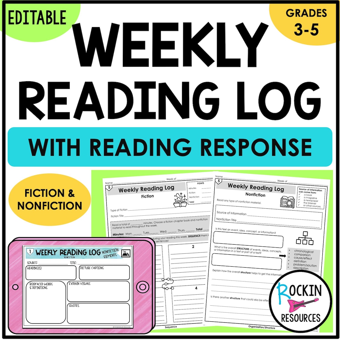 WEEKLY Reading Log - Reading Response - SUMMER READING - Reading ...