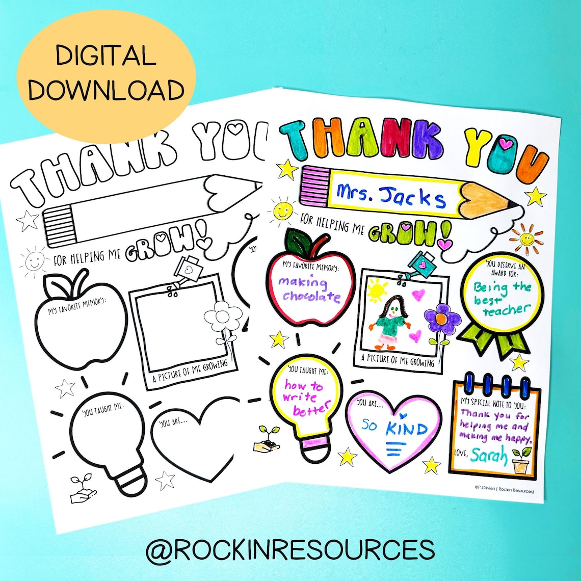 Teacher Appreciation Worksheet: Thank You Poster, Printable Gift (PDF ...