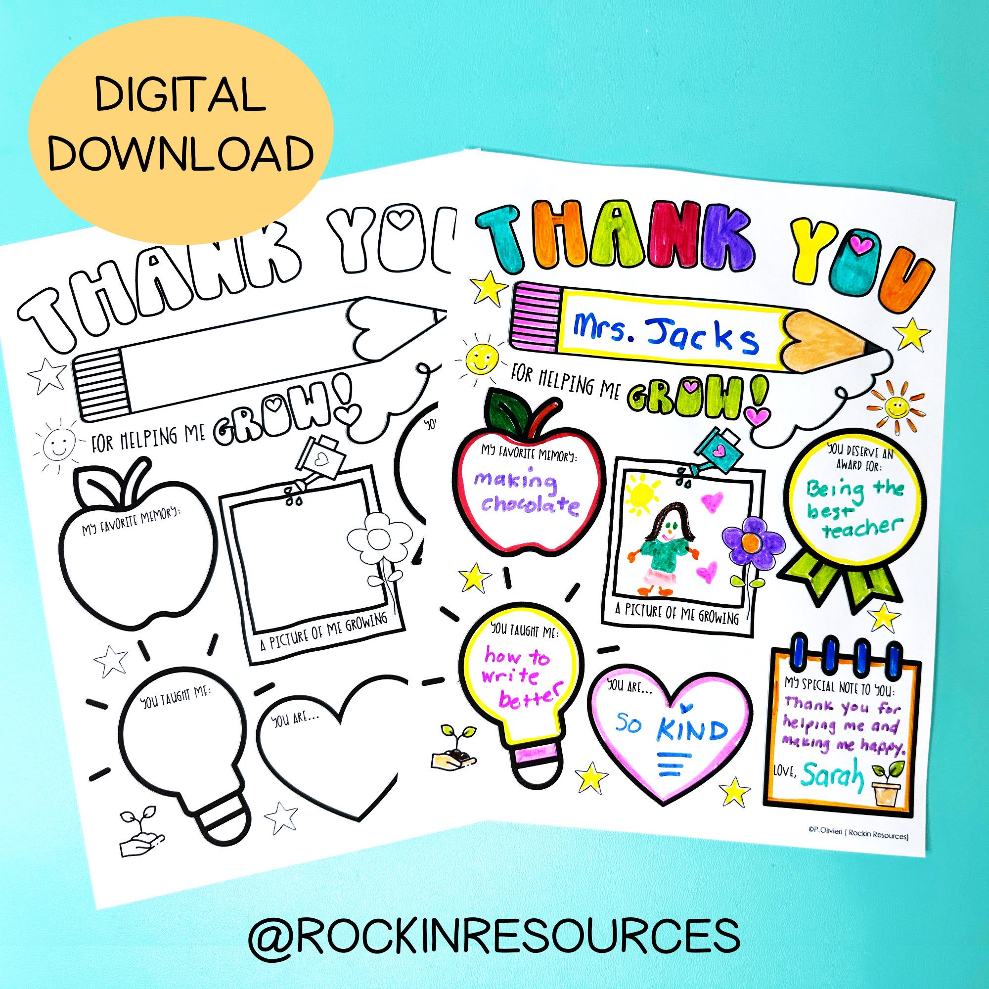Teacher Appreciation Worksheet: Thank You Poster, Printable Gift (PDF ...