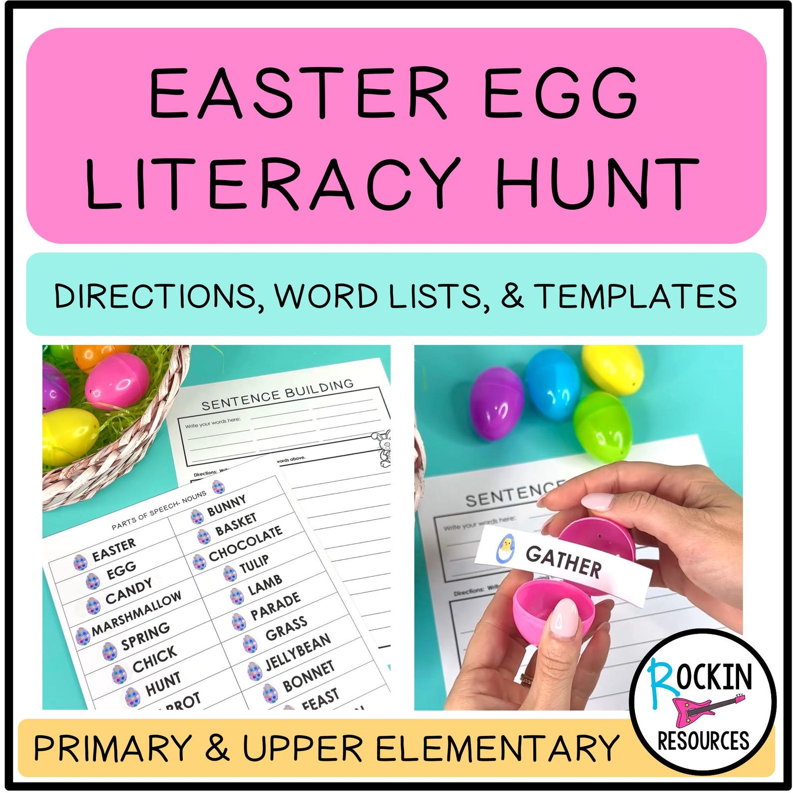 Easter Egg Literacy Hunt, Easter Center Activity, Sentence Building ...