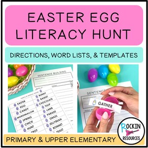 Easter Egg Literacy Hunt, Easter Center Activity, Sentence Building ...
