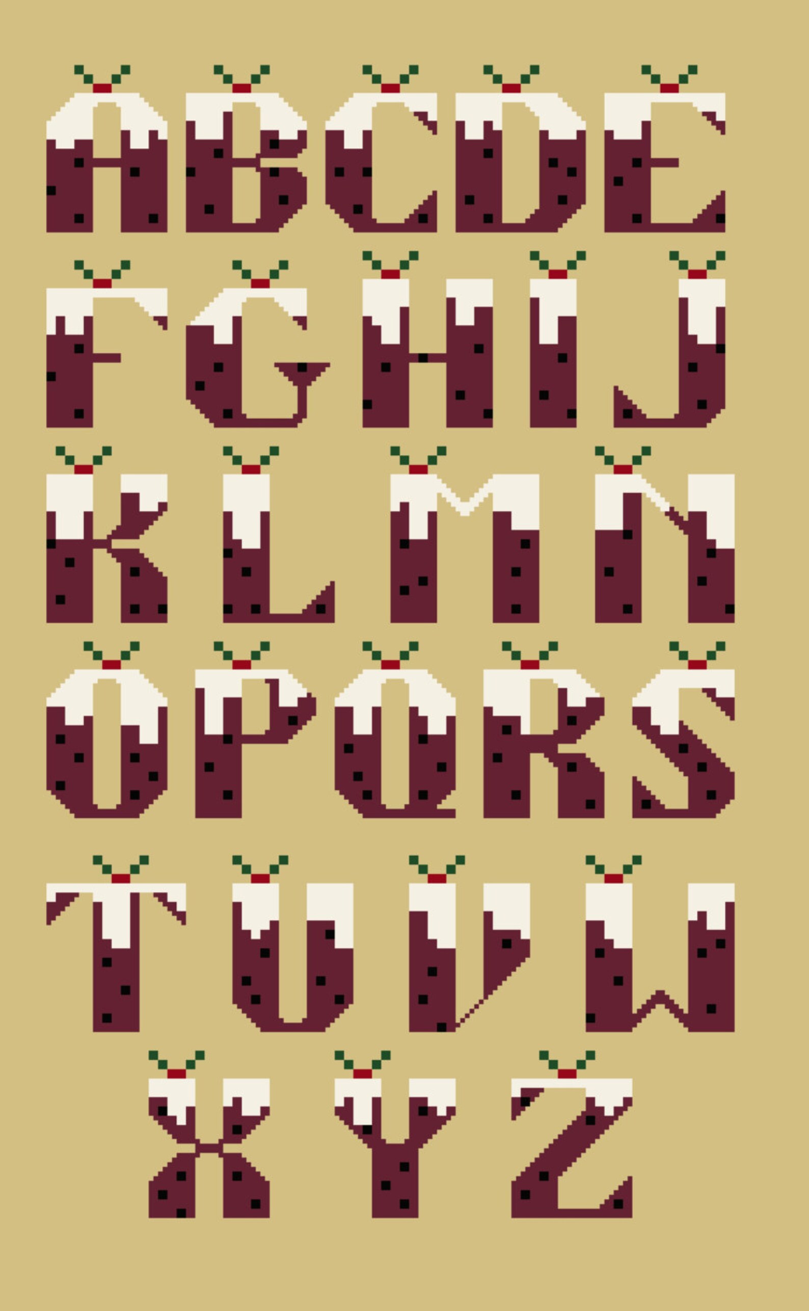 Christmas Pudding / Alphabet / Christmas Cross Stitch Pattern / Sampler ...