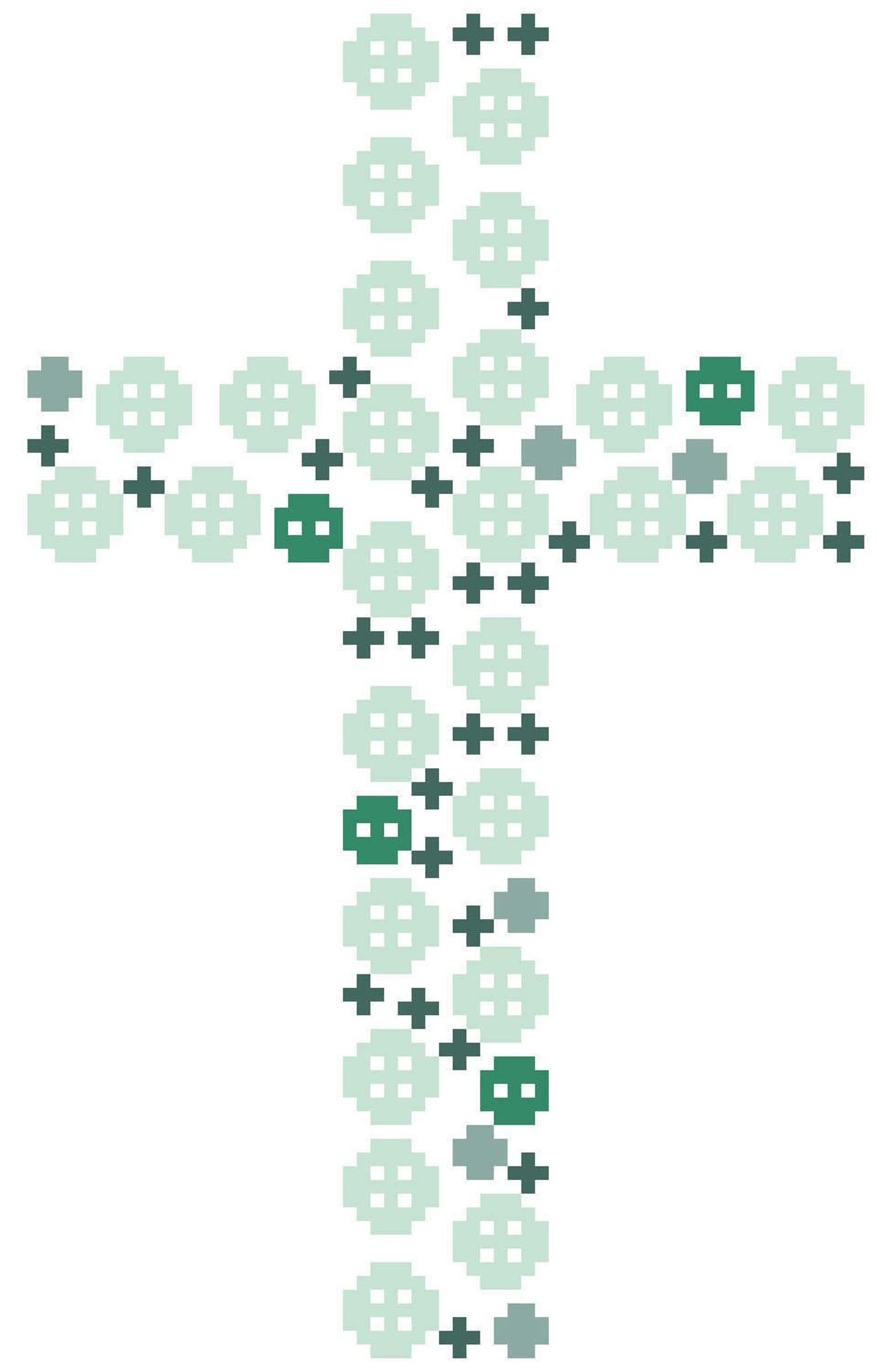 Green Button Art Cross, Cross Stitch Pattern, Cross Stitch Chart, Cross ...