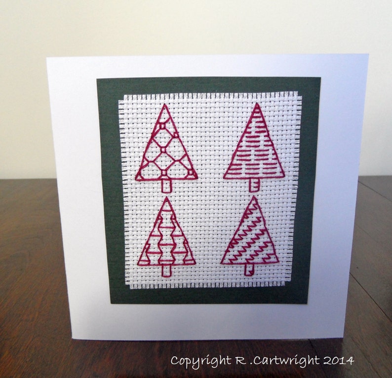 Blackwork Christmas trees / Christmas embroidery pattern / | Etsy