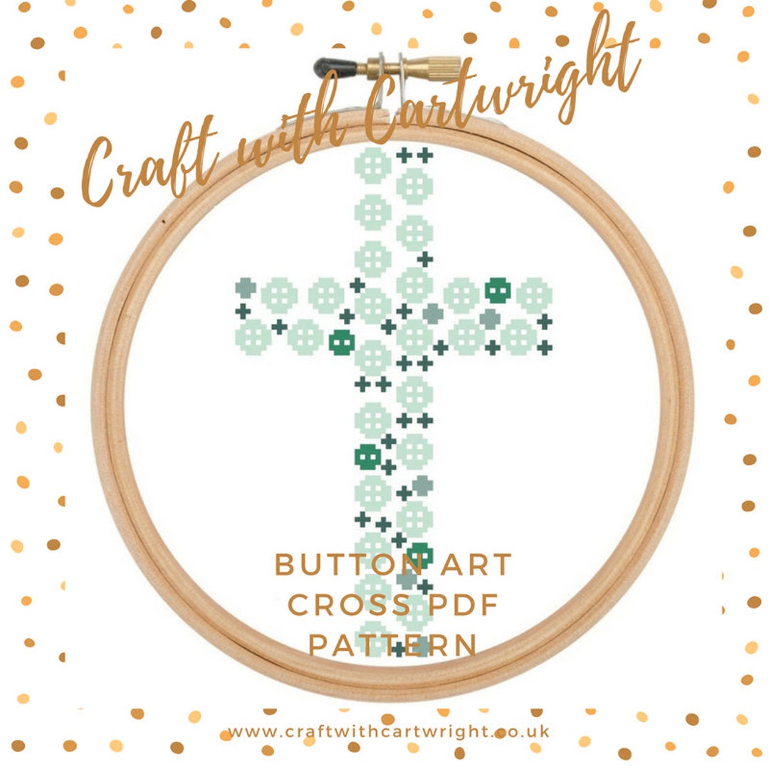 Green Button Art Cross, Cross Stitch Pattern, Cross Stitch Chart, Cross ...